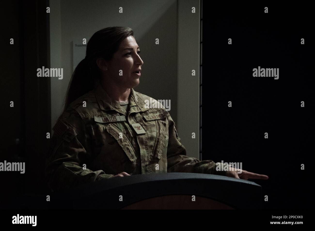 Col. Renee Matos, chief, Department of Pediatrics, speaks at a ribbon ...