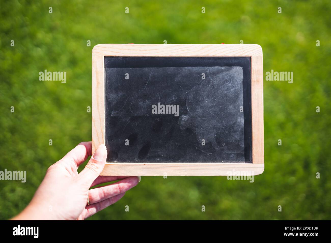 hand holding small blackboard with blank copy space in front of perfect ...
