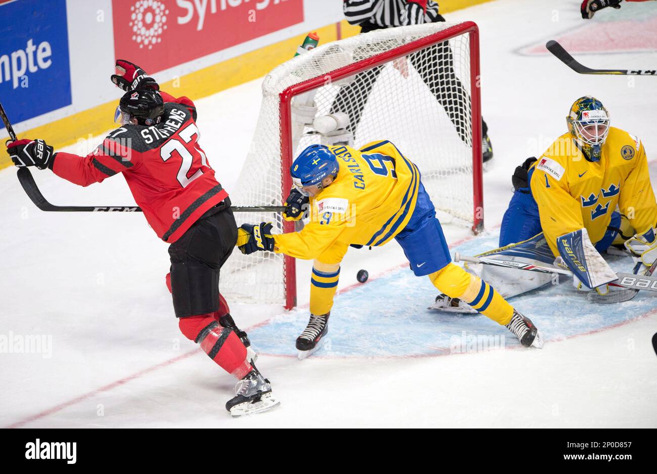 Canada's Mitchell Stephens (27) celebrates after scoring the first goal ...