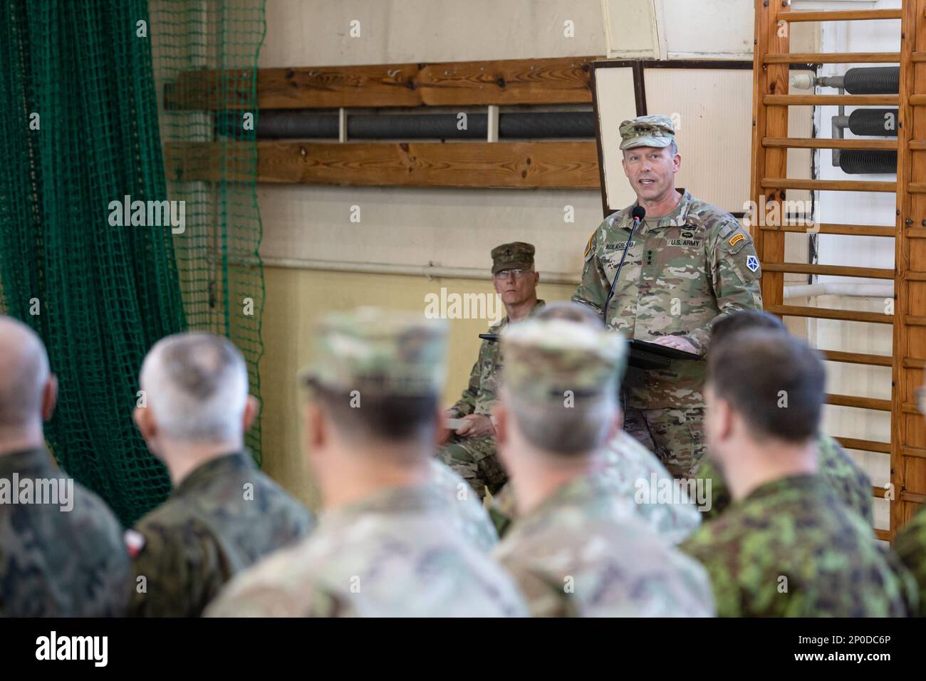 U.S. Army Lt. Gen. John S. Kolasheski, commander of V Corps, delivers a speech during a Transfer ...