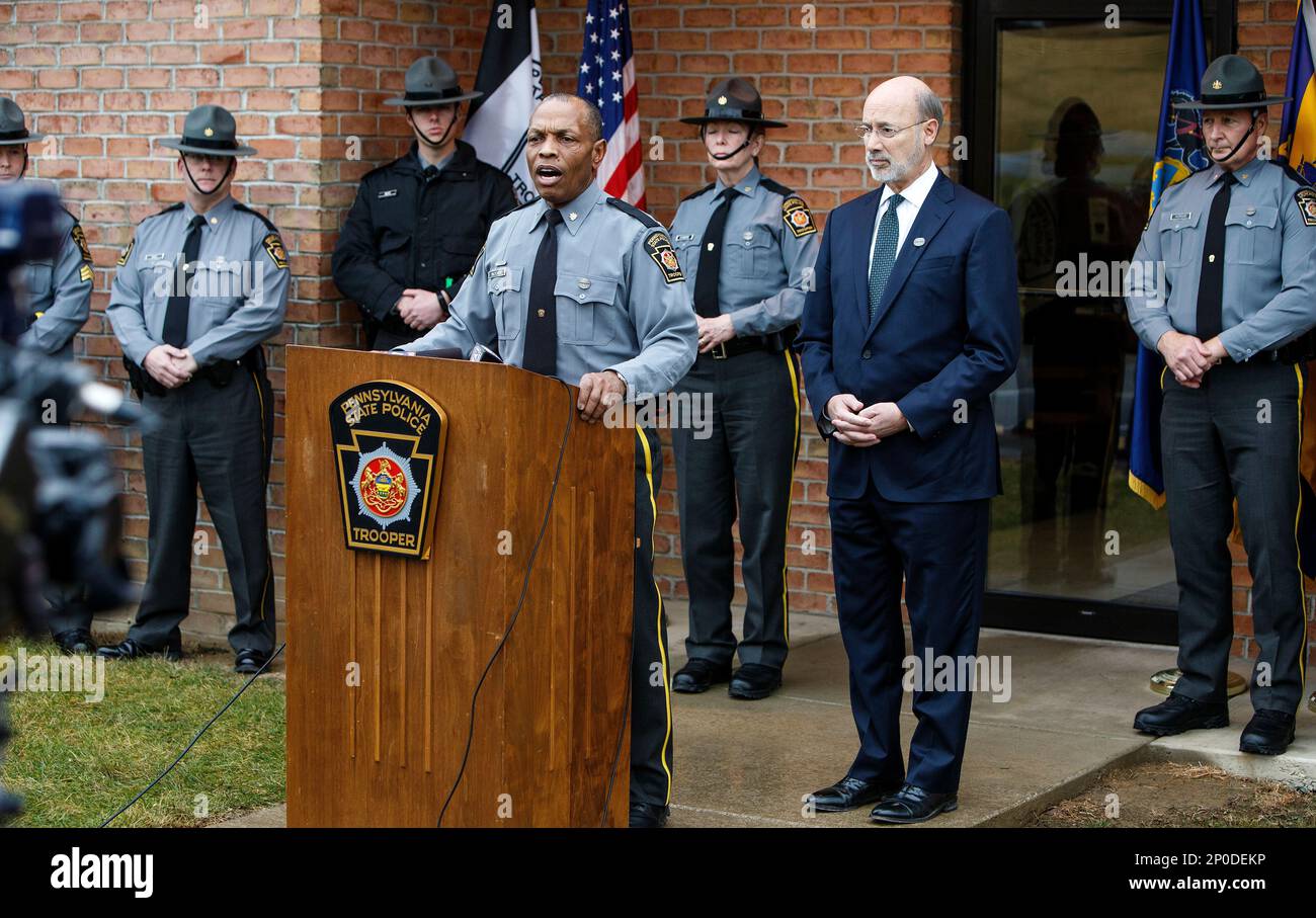 Pennsylvania State Police Commissioner Col. Tyree Blocker speaks, with ...