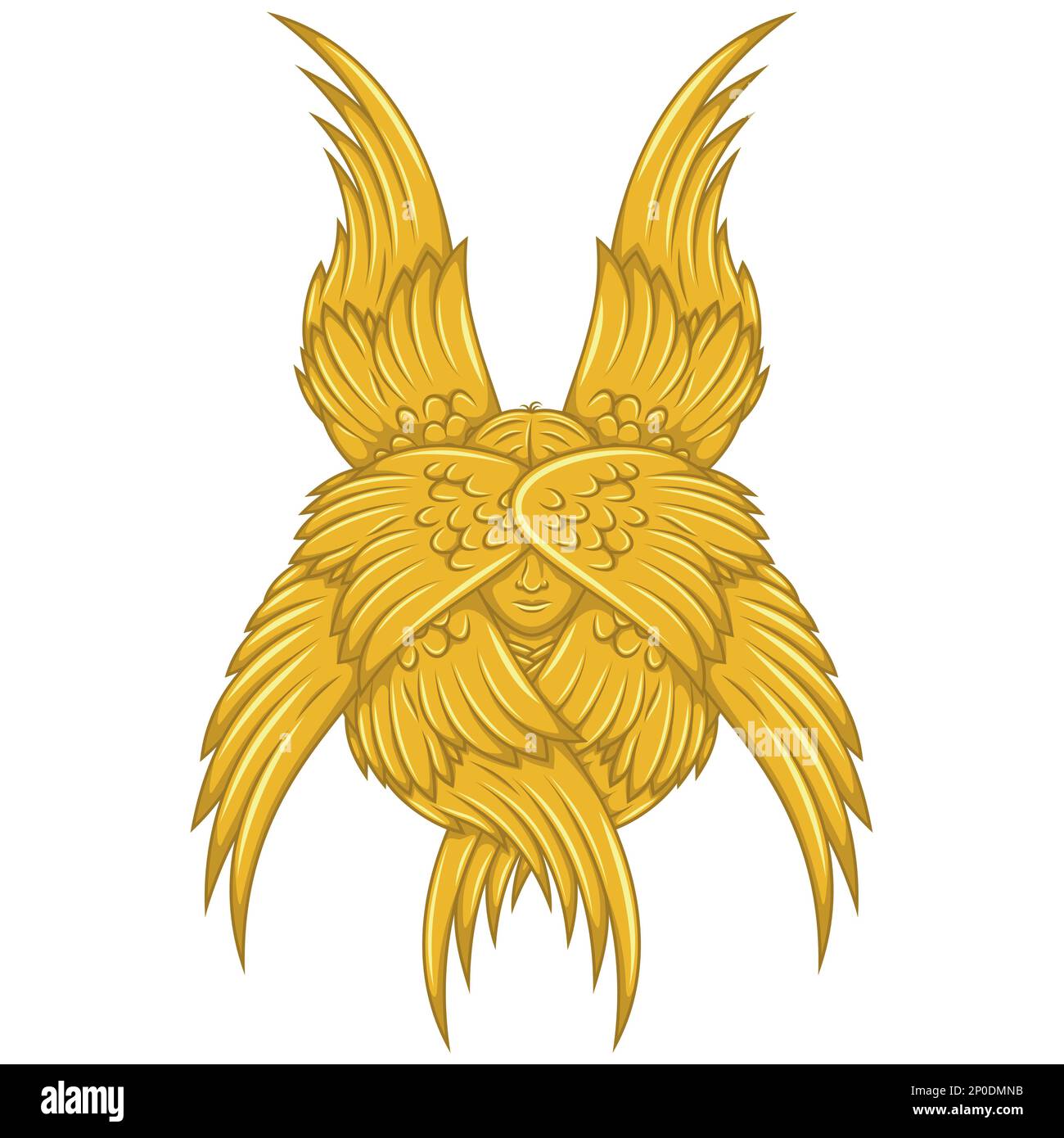 Vector design of seraph with six wings, angelic face of catholic ...