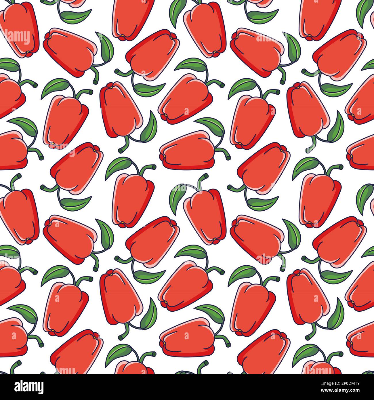 Cute Red Pepper seamless pattern in doodle style. Vector hand drawn ...
