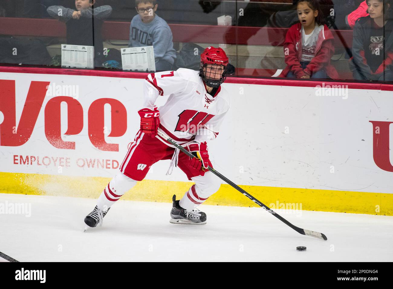 Wisconsin Badgers Sam Cogen (7) handles the puck during an NCAA WCHA ...