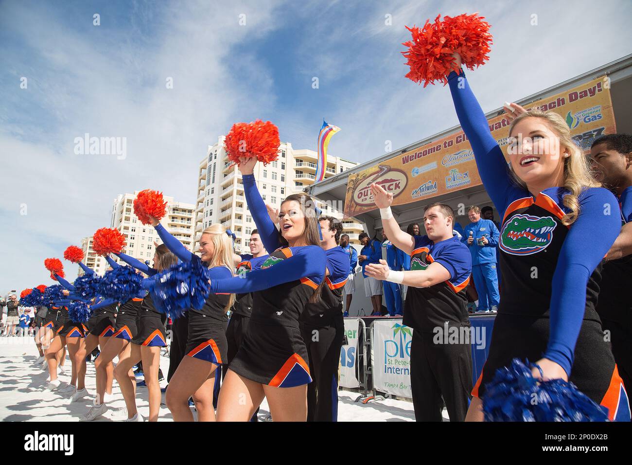 University of Florida Cheerleaders lead the crowd in a Gator cheer on ...