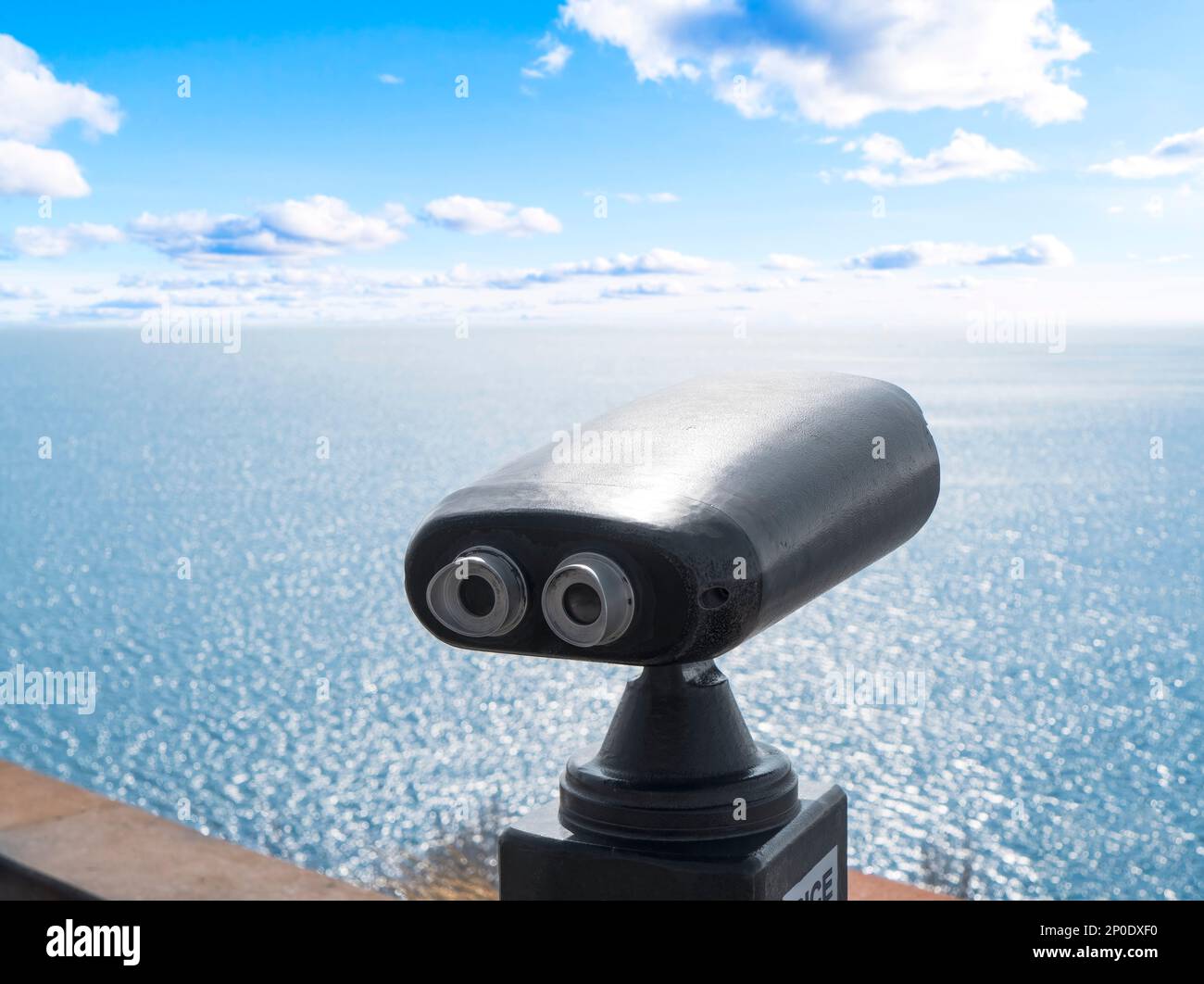 Tourist binoculars. A viewing platform for tourists. Stationary viewing ...
