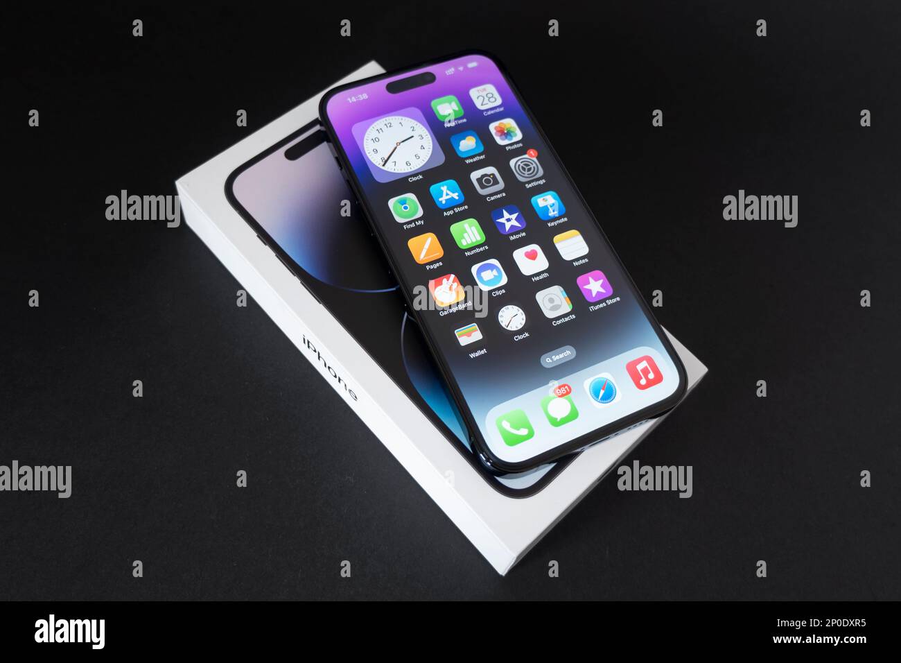 Yerevan, Armenia, February 28, 2023: iPhone and package Apple iPhone 14 ...