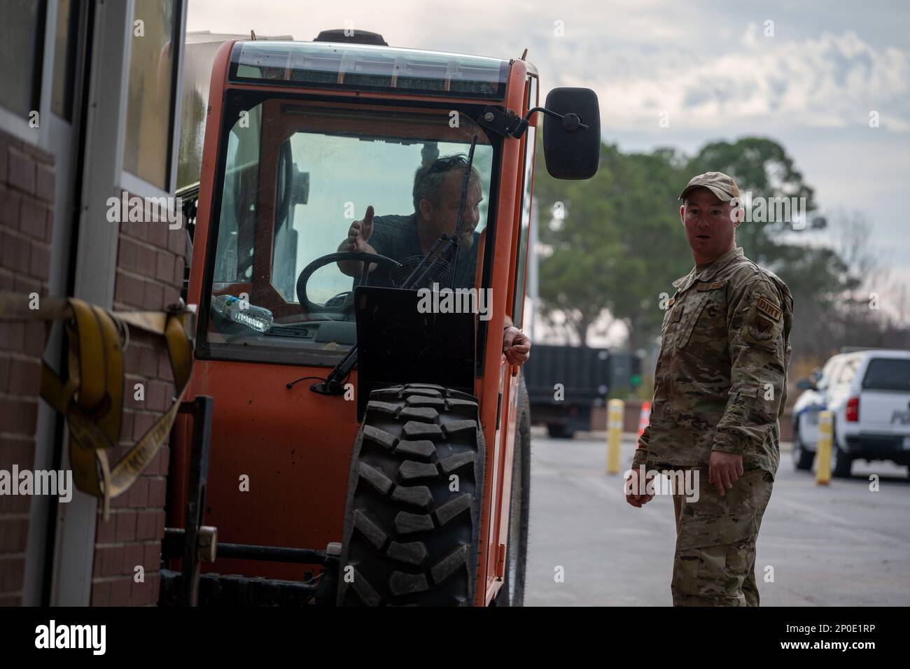 Paul Walker and Tech. Sgt. Caleb Hurley, both 4th CES pavements and equipment technicians, plan ...