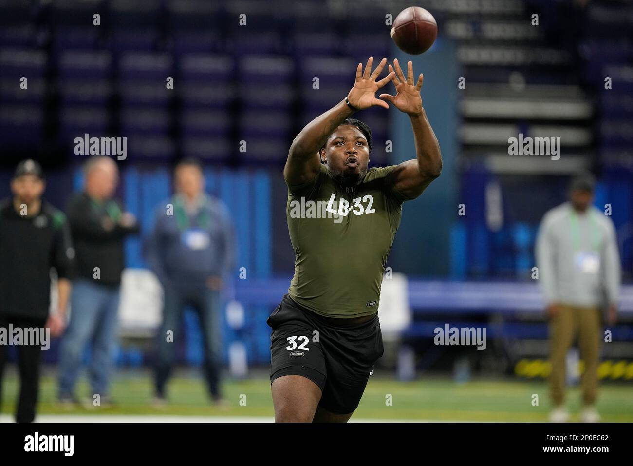 Mississippi State linebacker Tyrus Wheat runs a drill at the NFL ...