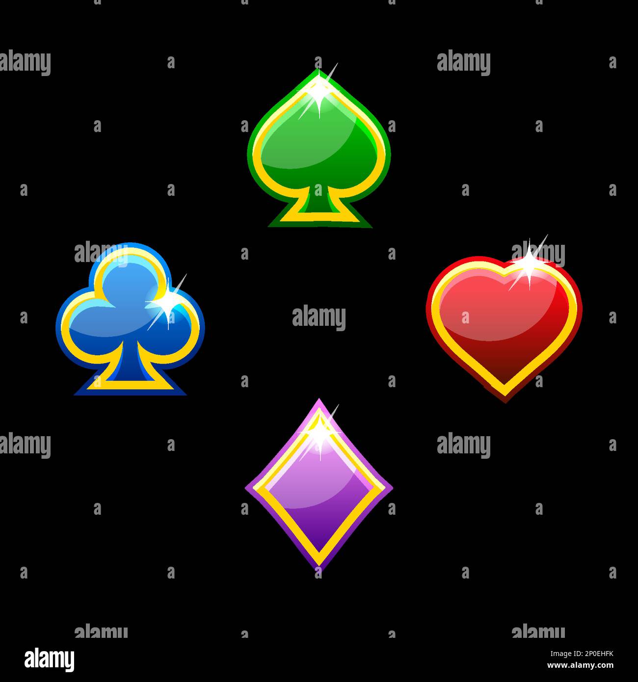 Set of colored playing card suits isolated,Heart, spade, club and ...