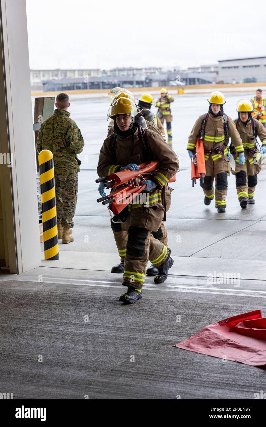 U.S. Marine Corps aircraft rescue and firefighting (ARFF) specialists ...