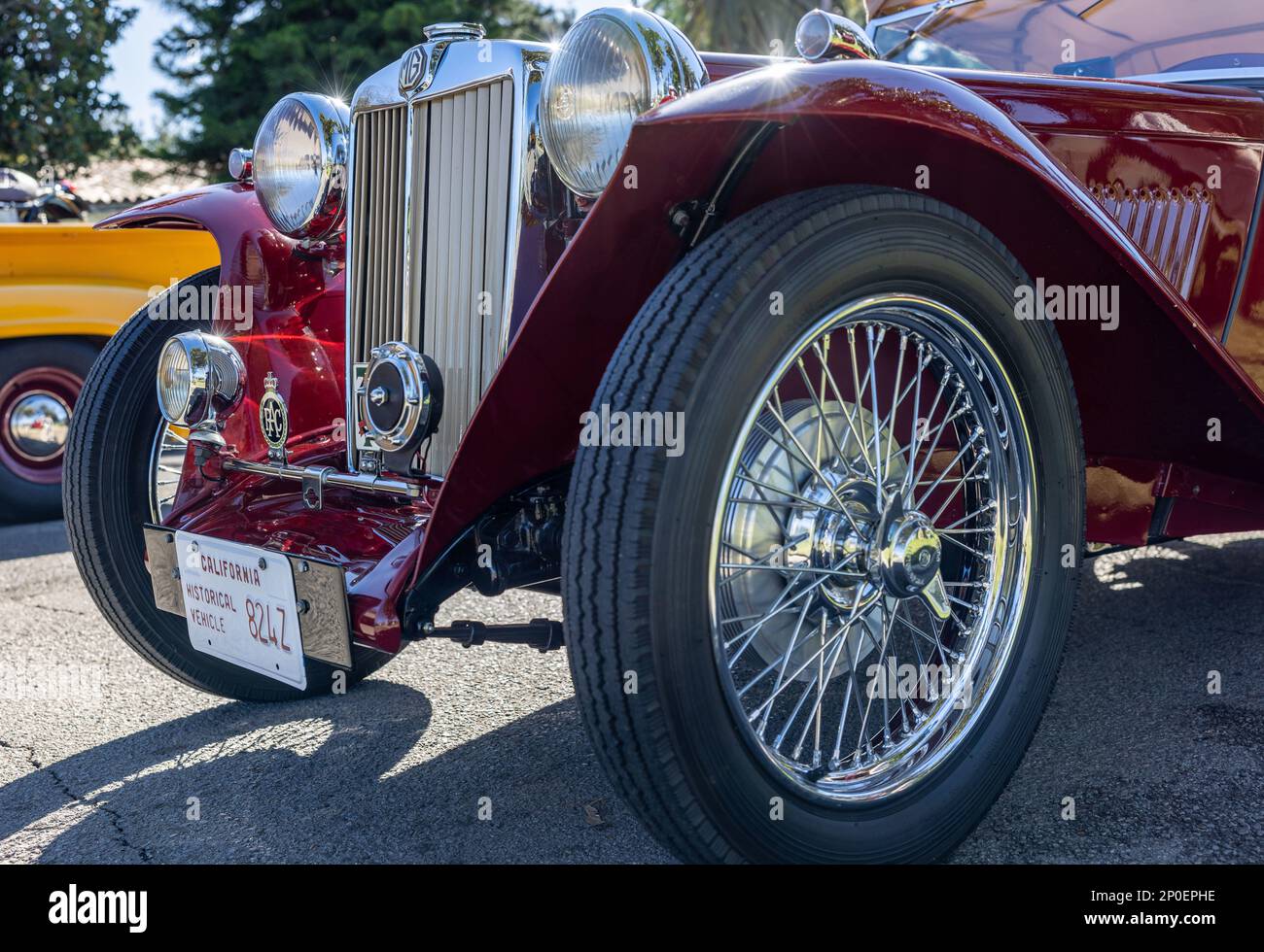 A car with the Fallbrook Vintage Car Club parks in position during a ...