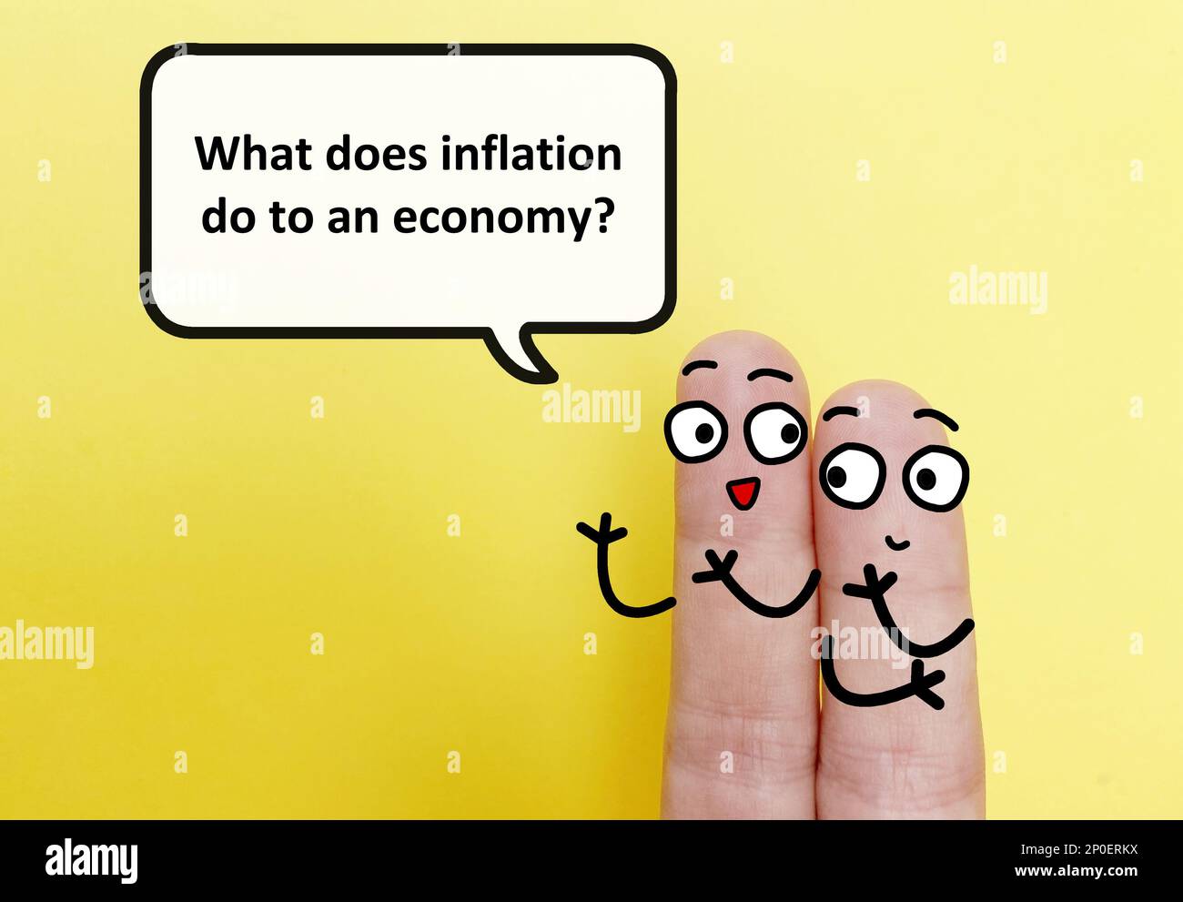 Two fingers are decorated as two person. One of them is asking another ...