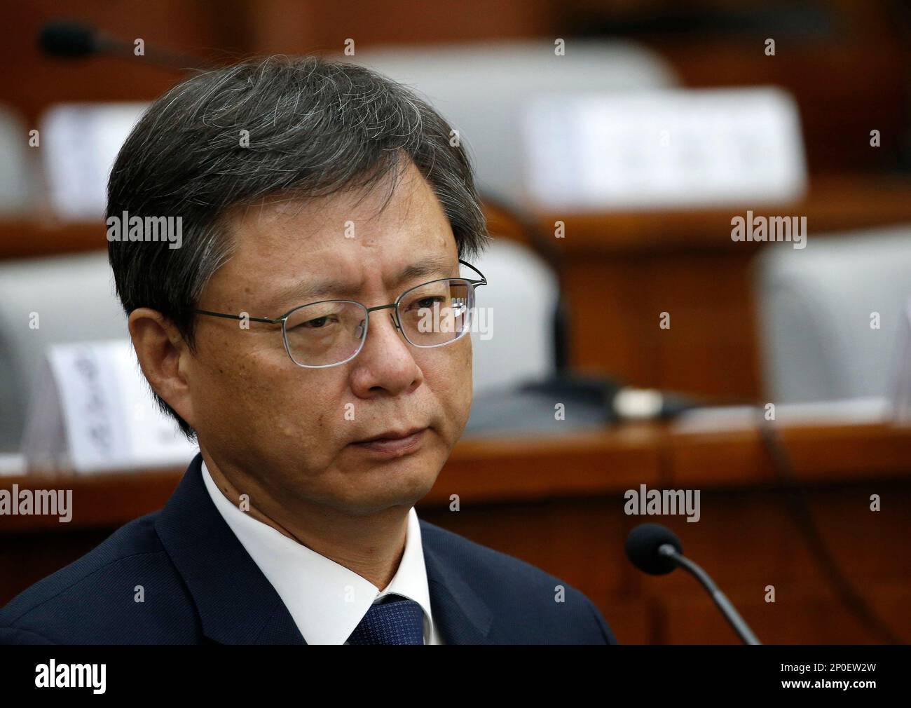 Former presidential secretary Woo Byung-woo attends a hearing at the ...