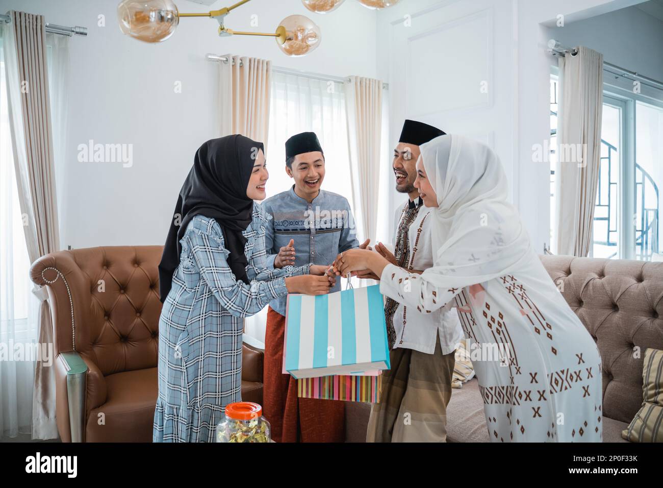 Muslims meet giving each other when celebrating Eid when visiting Stock ...