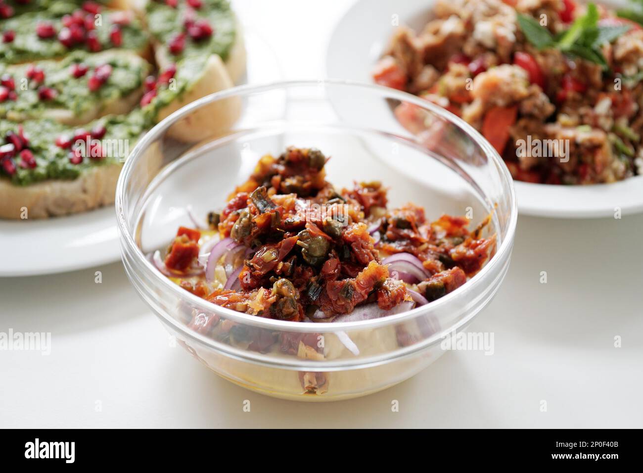 authentic greek food dishes from Santorini. selective focus Stock Photo ...