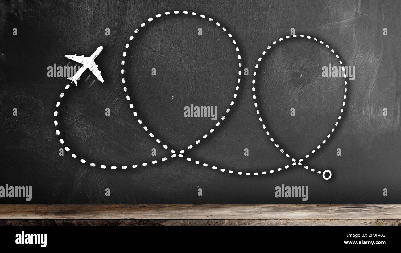 traveling by plane chalk drawing with flight path on blackboard Stock ...