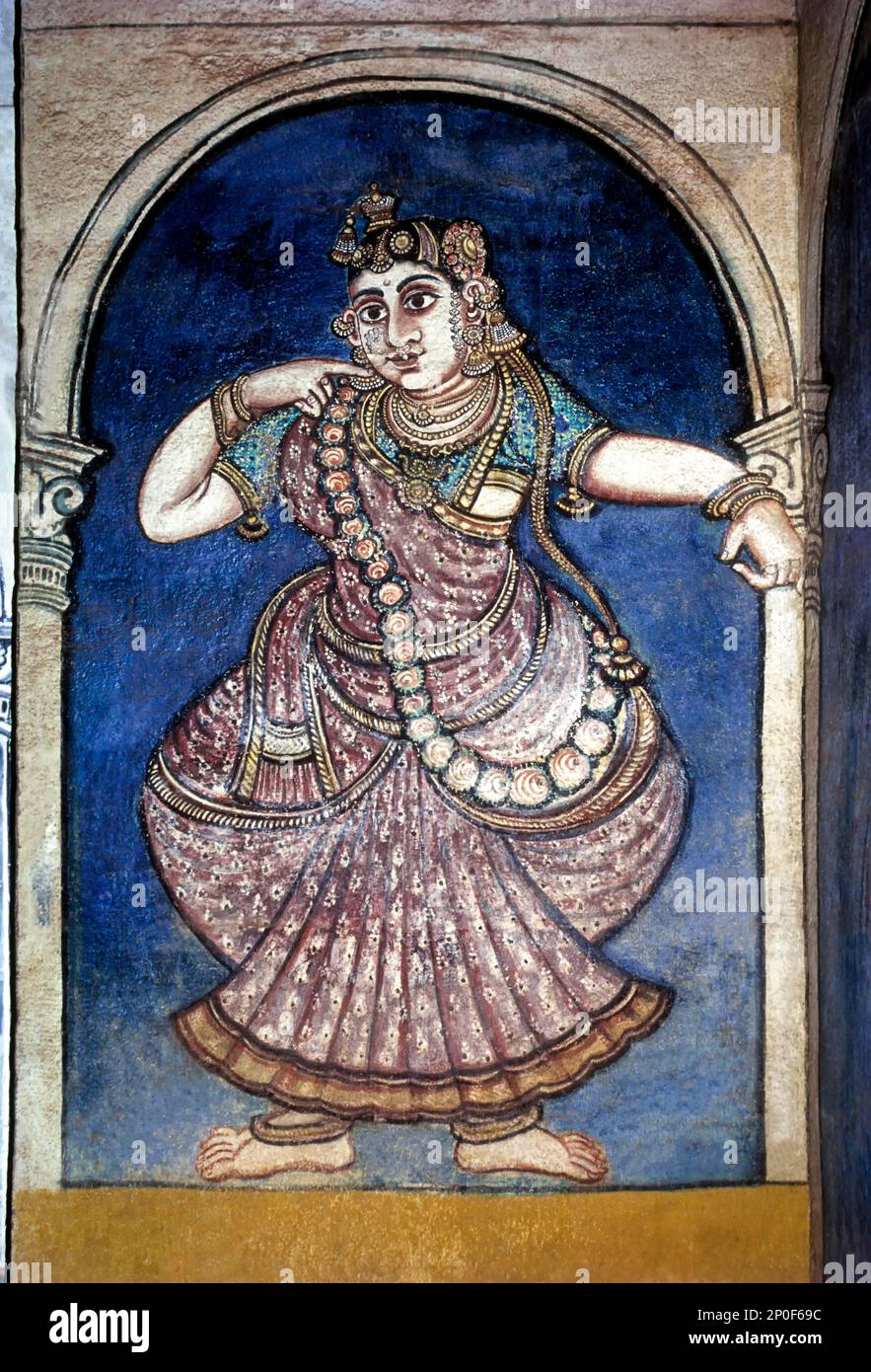 Dancer, 19th century Maratha Paintings on Brihadeshwara, Big temple ...