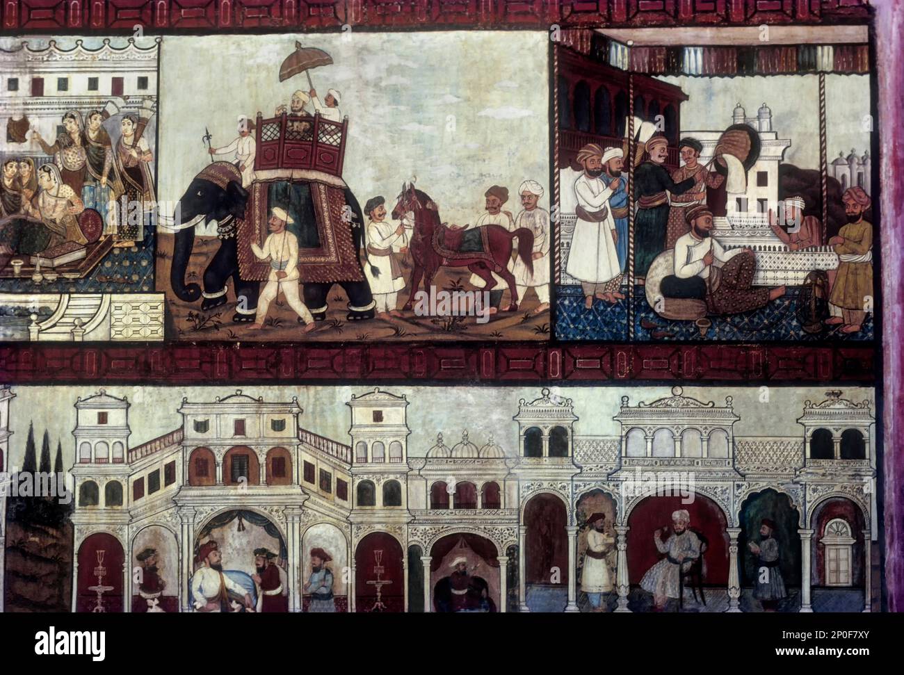 18th century frescoes, murals in the Daria Daulat Bagh, summer palace ...