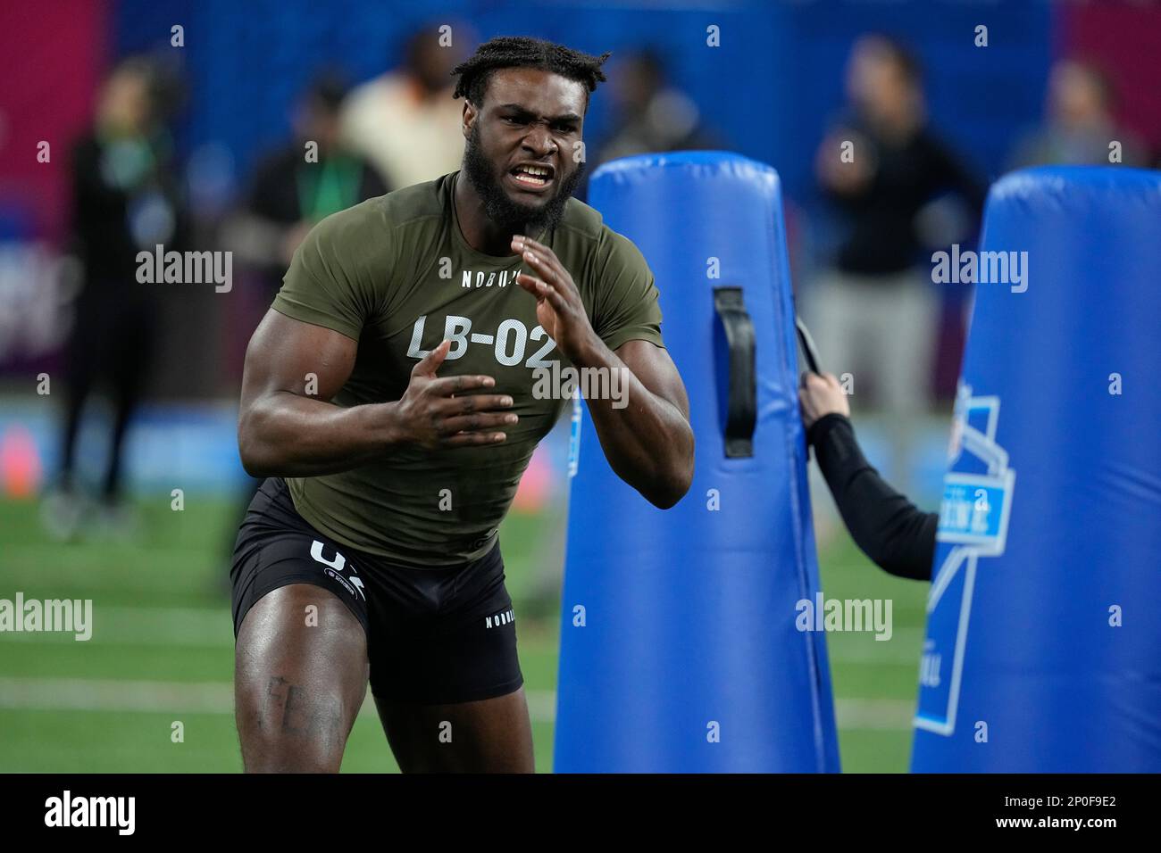 Alabama linebacker Will Anderson runs a drill at the NFL football ...