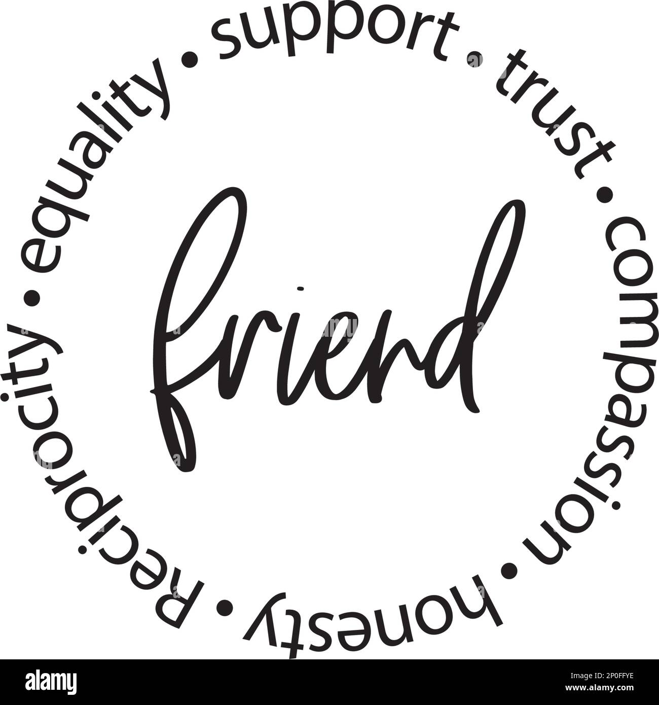 Friend And Words In Circle Describe Qualities Of A Good Friend Stock