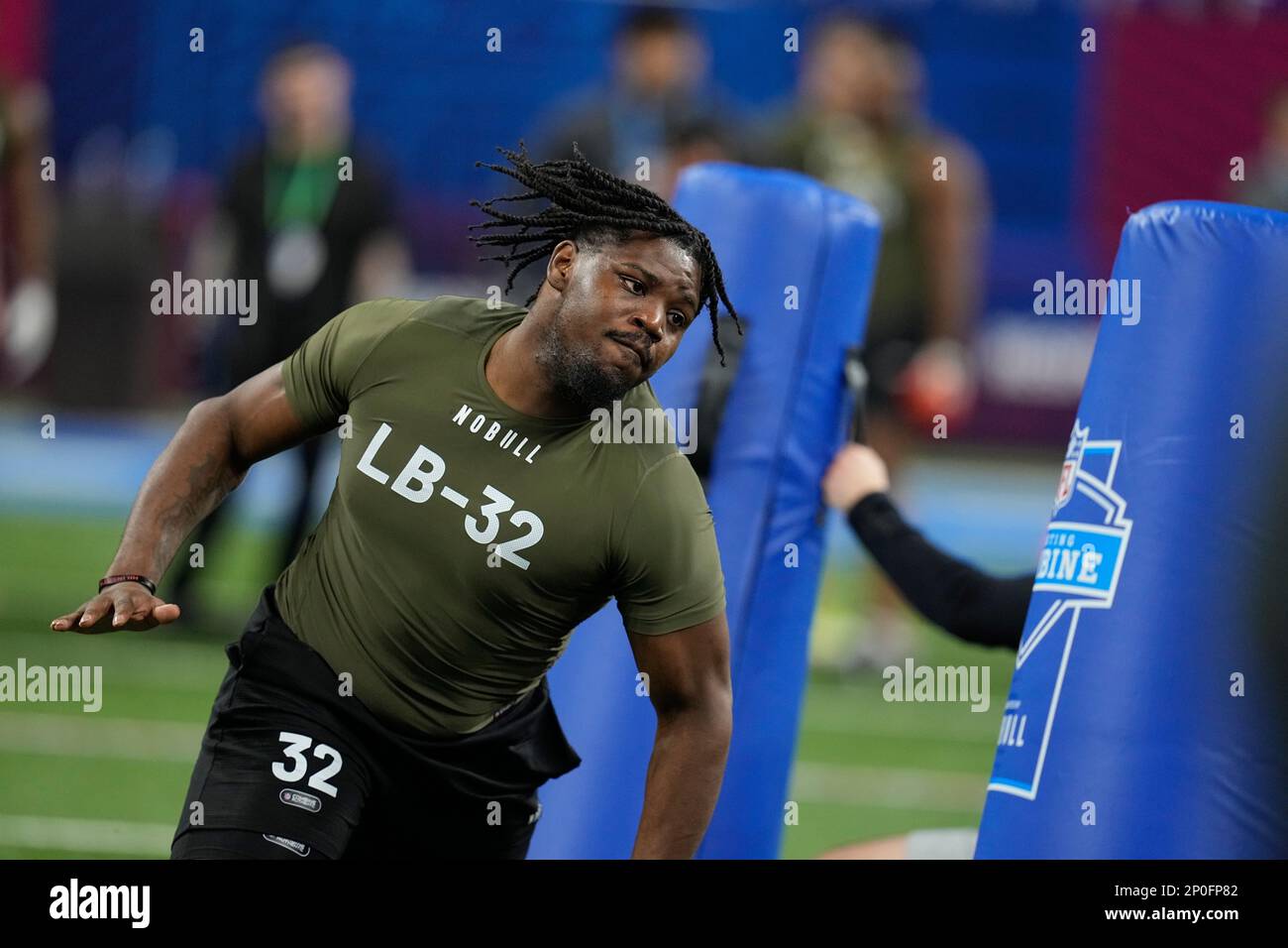Mississippi State linebacker Tyrus Wheat runs a drill at the NFL ...