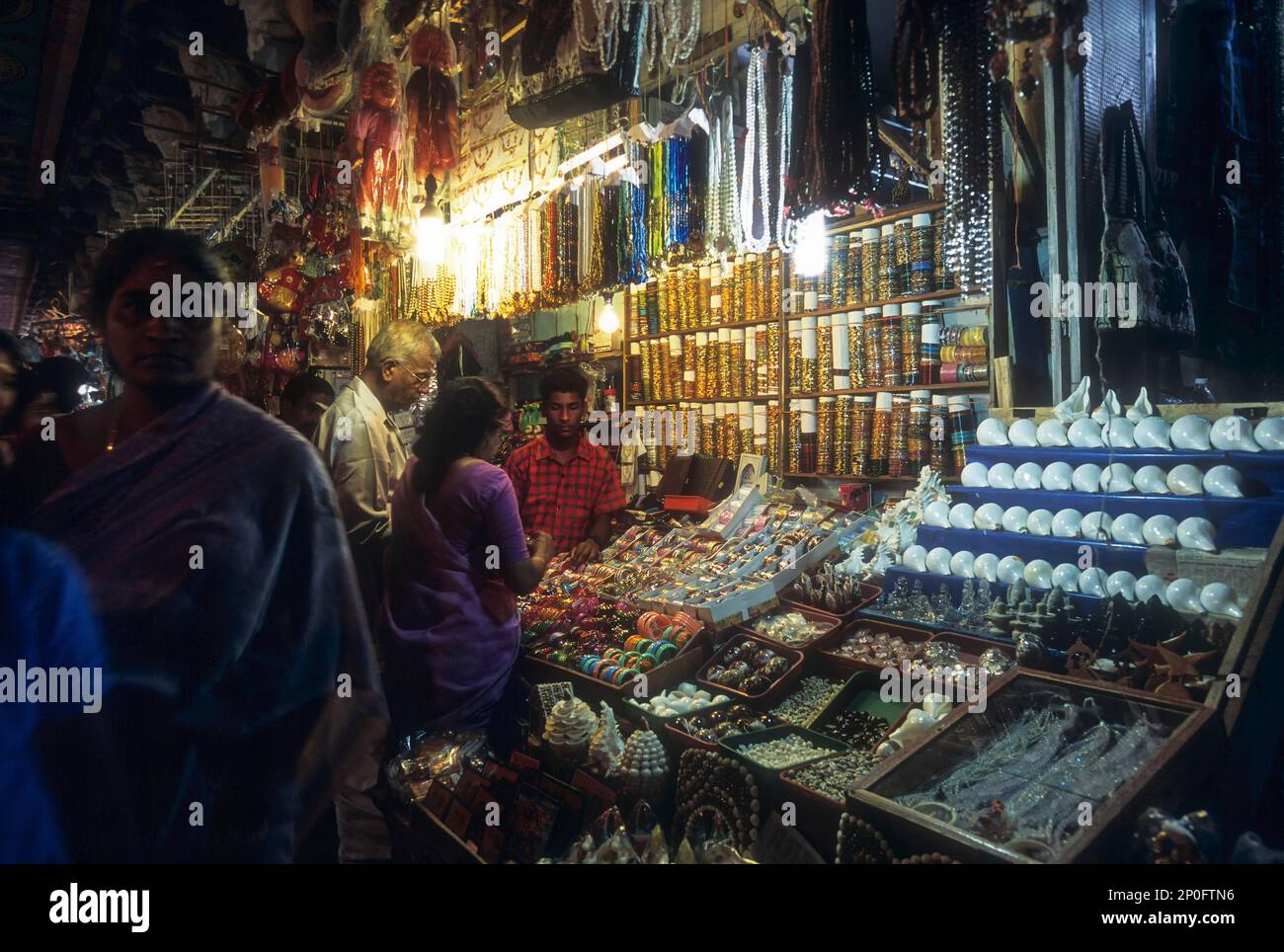 Shops in the Ramanathaswamy temple corridor, Rameswaram, Tamil Nadu ...