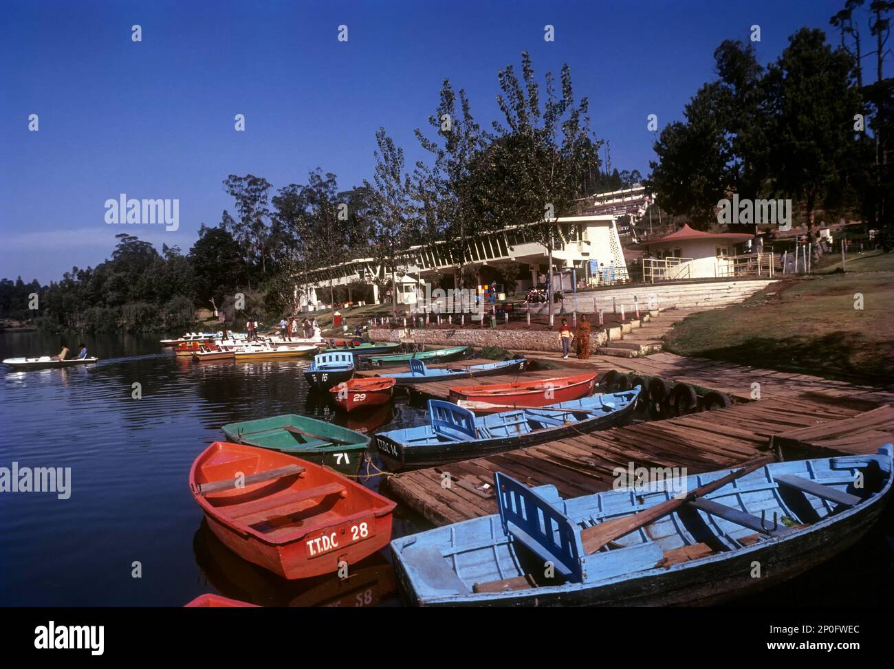 Colourful Boats in front of boat house, Udhagamandalam, Ooty, Nilgiris ...