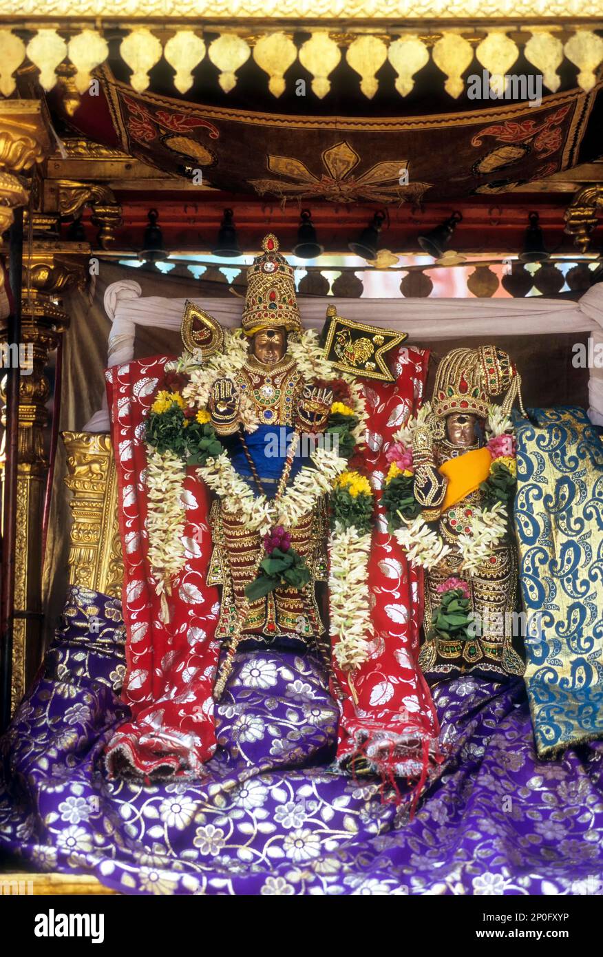 Decorated urchava deity Lord Subramanya and Goddess Deivanai or ...