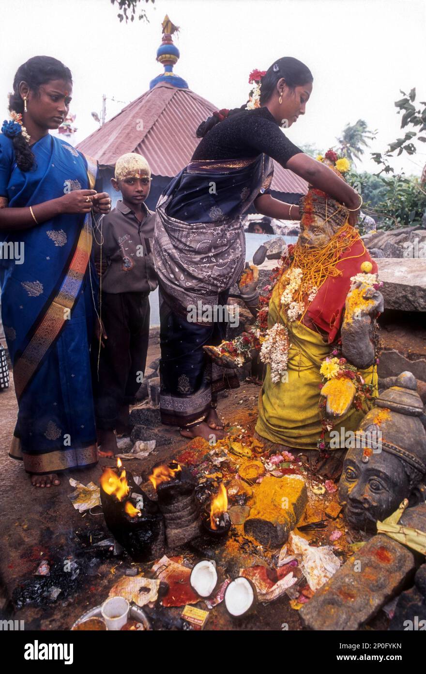 Tying Goddess with string, rituals on the bank of River Kaveri or ...