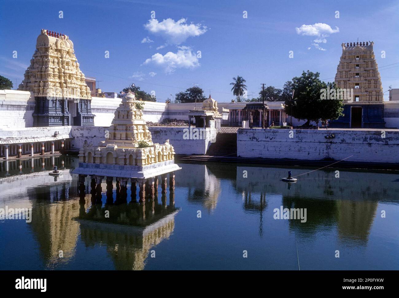 The 14th century Kamakshi Amman temple with sacred tank in Kancheepuram ...