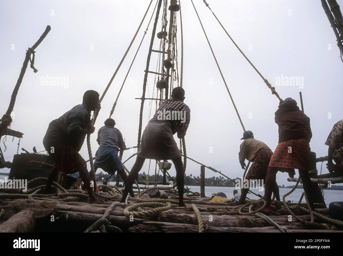 The Chinese fishing nets or Cheena vala in Fort Kochi or Cochin, Kerala ...