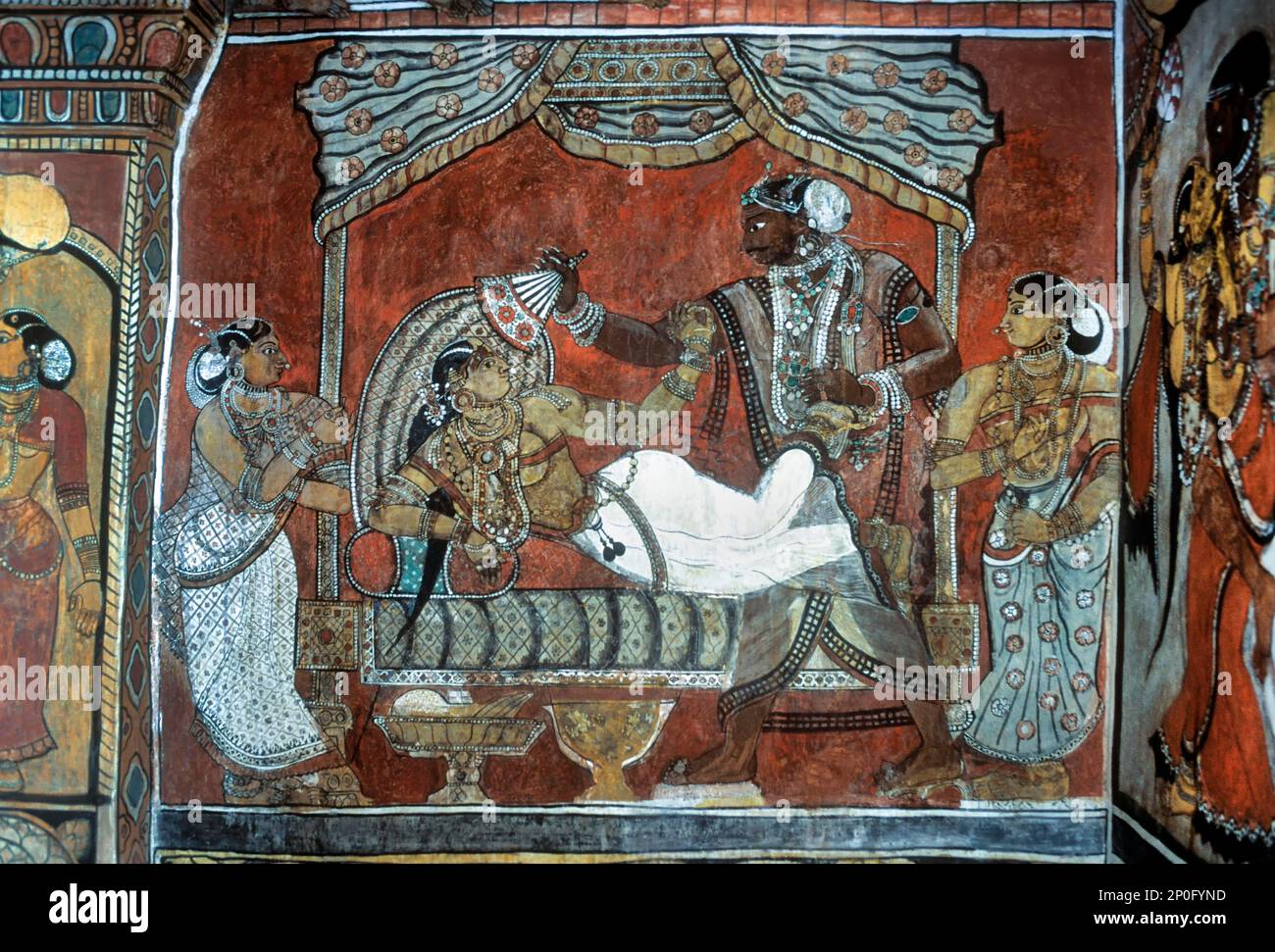 200 years old murals on the walls of the Ramalinga Vilasam Palace or ...