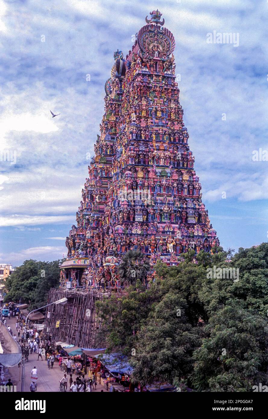 The tallest 170 feet Southern tower in Meenakshi Amman temple in ...