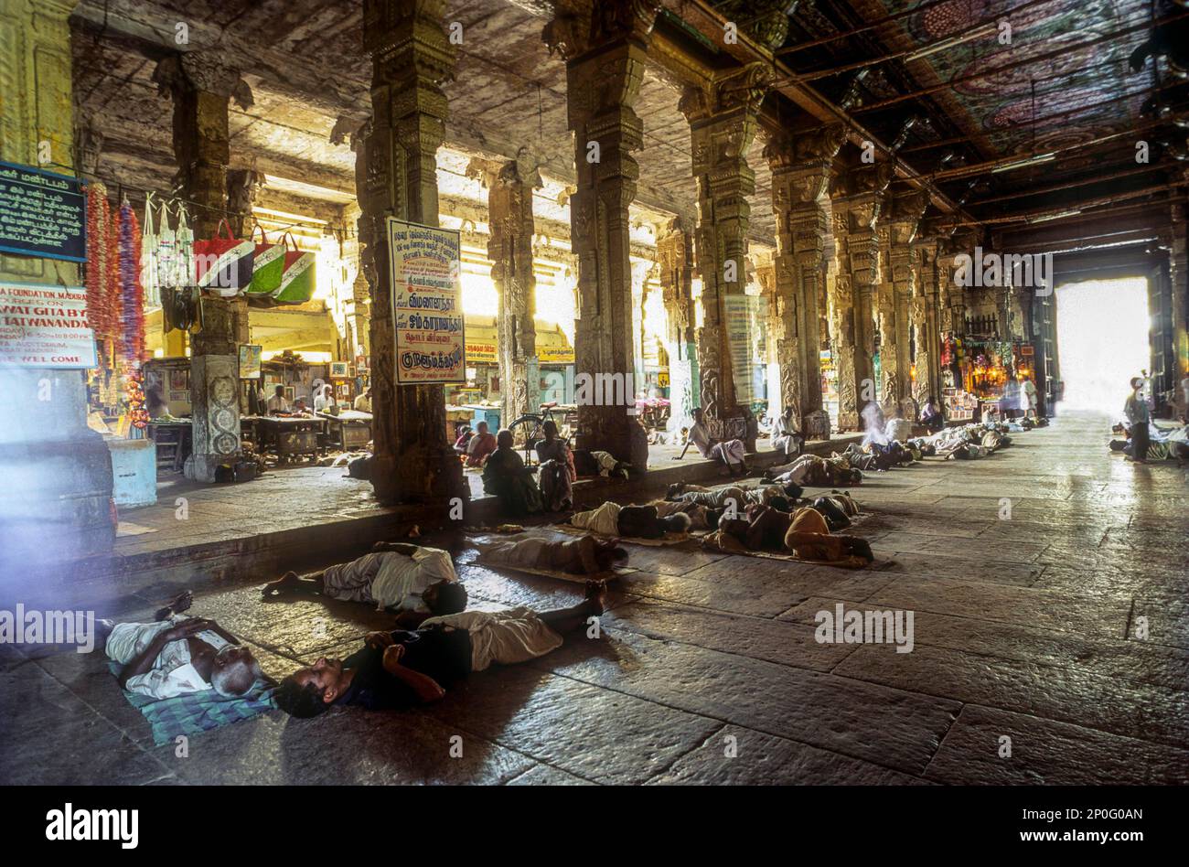 People enjoying nap in Mahamantap in Meenakshi temple, Madurai, Tamil ...