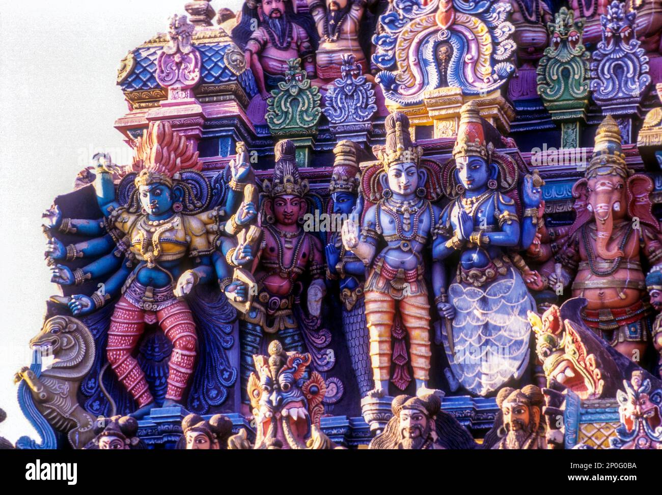 Stucco figures on Meenakshi temple tower in Madurai, Tamil Nadu, South ...