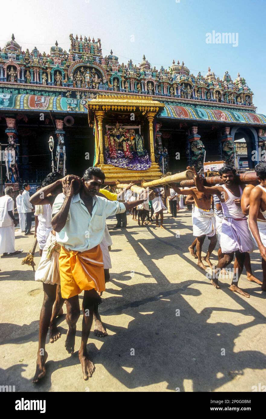 Devotees carrying Urchava deity of Subramanya Swami temple in ...