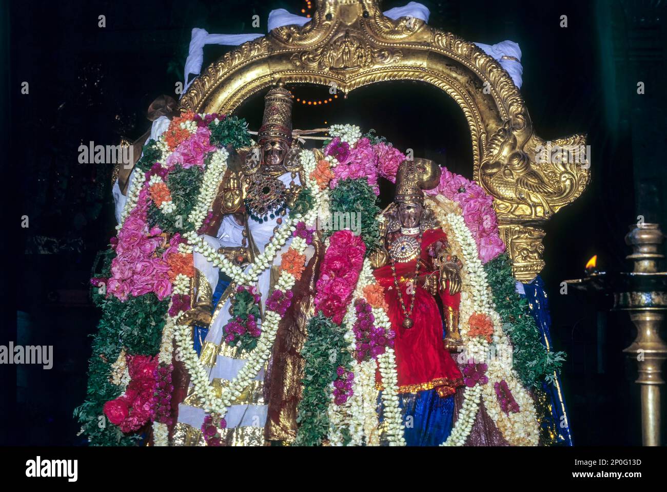 Decorated Lord Muruga with his consort Devasena Deivanai in Madurai ...