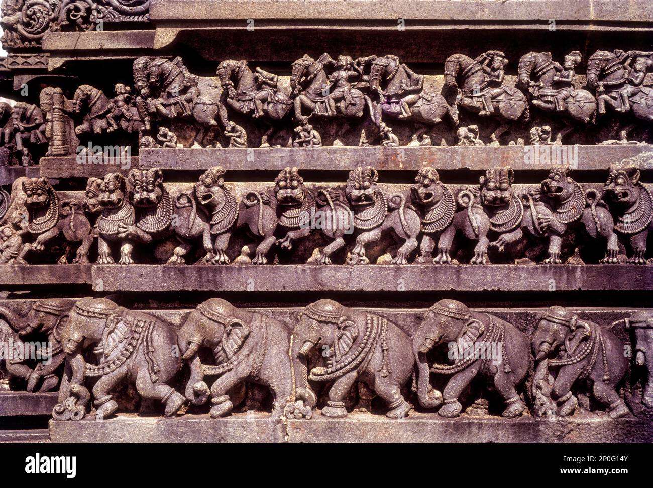 12th century sculptures Elephants, Simha and warriors on horses in Sri ...