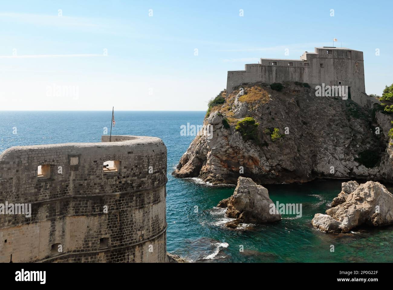 View from the city wall of Old Town to medieval fortresses, Lovrijenac ...