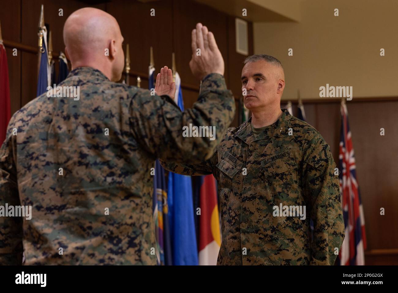 U.S. Marine Corps Lt. Gen. David G. Bellon, left, commander of Marine ...