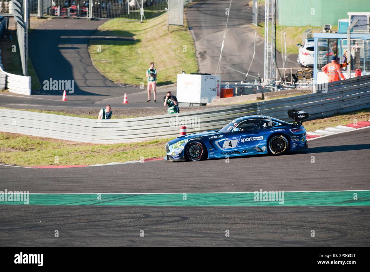 Photographers take photo of Mercedes-AMG GT3, curve 1, FIA-GT3, blue ...