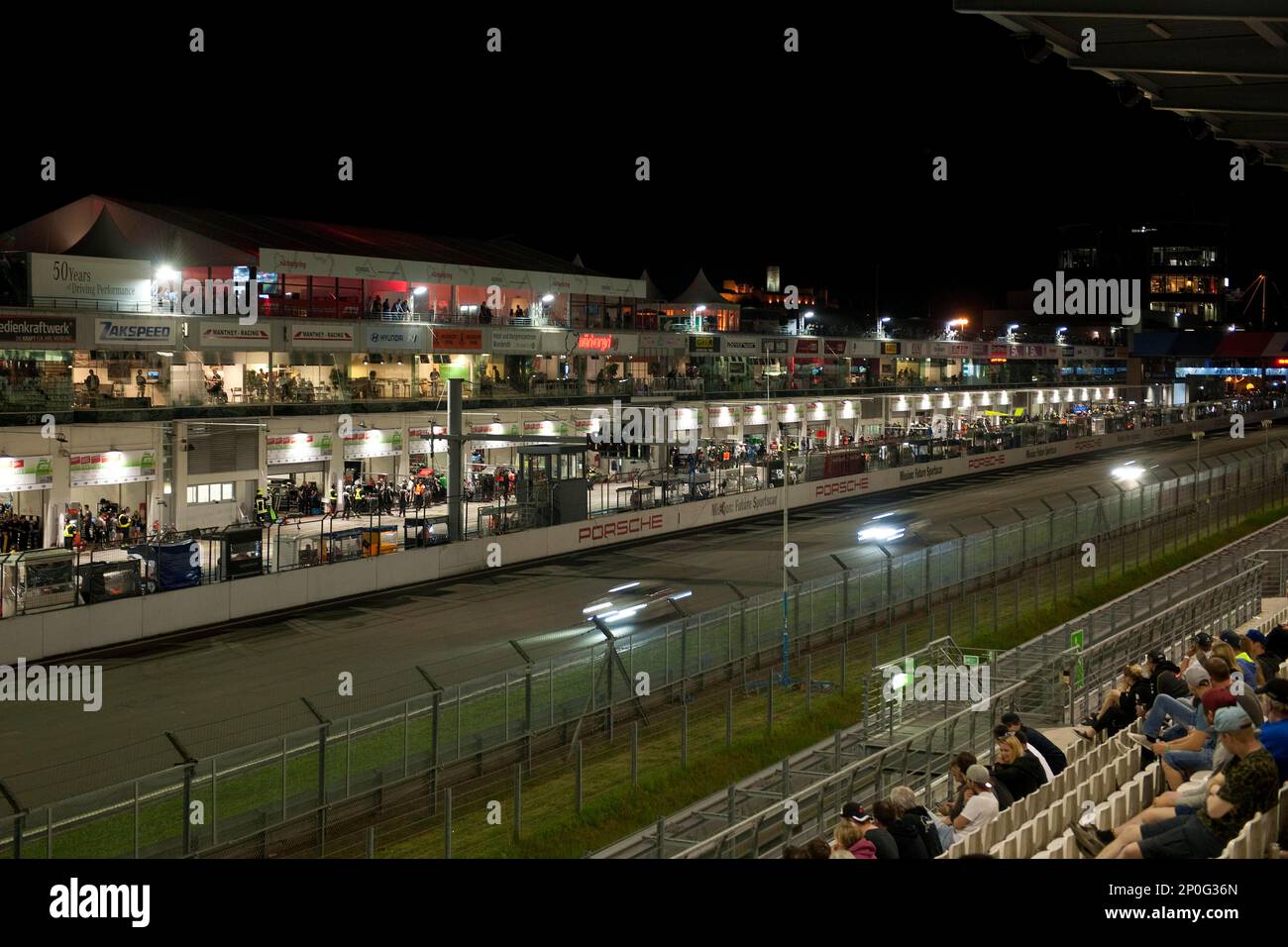 Nuerburgring, race track at night, grandstand with spectators, race ...