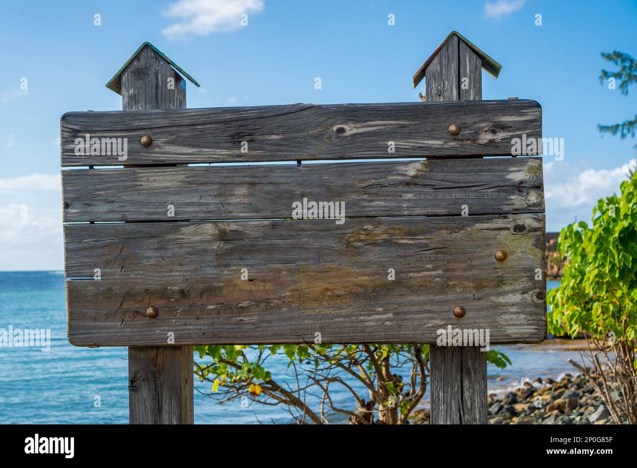 blank wooden sign on beach Stock Photo - Alamy