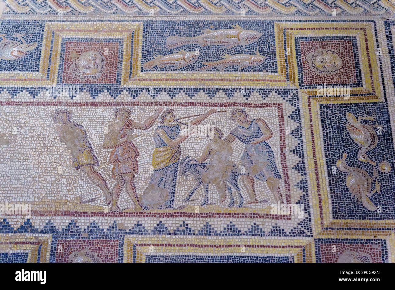 View of an ancient Roman era mosaic floor (2000 years old) of the ...