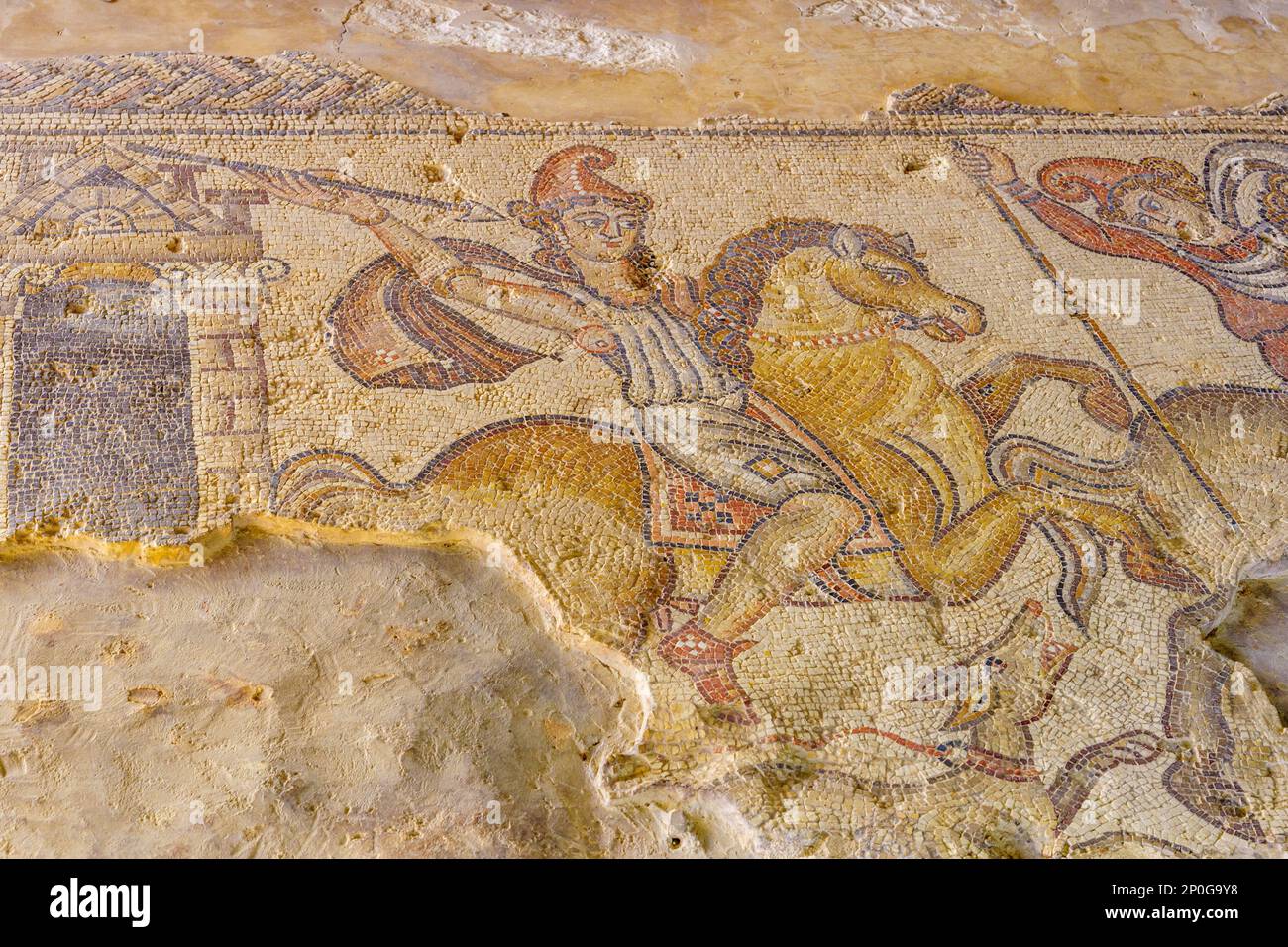 View of an ancient Roman era mosaic floor of the Nile house, in Tzipori ...
