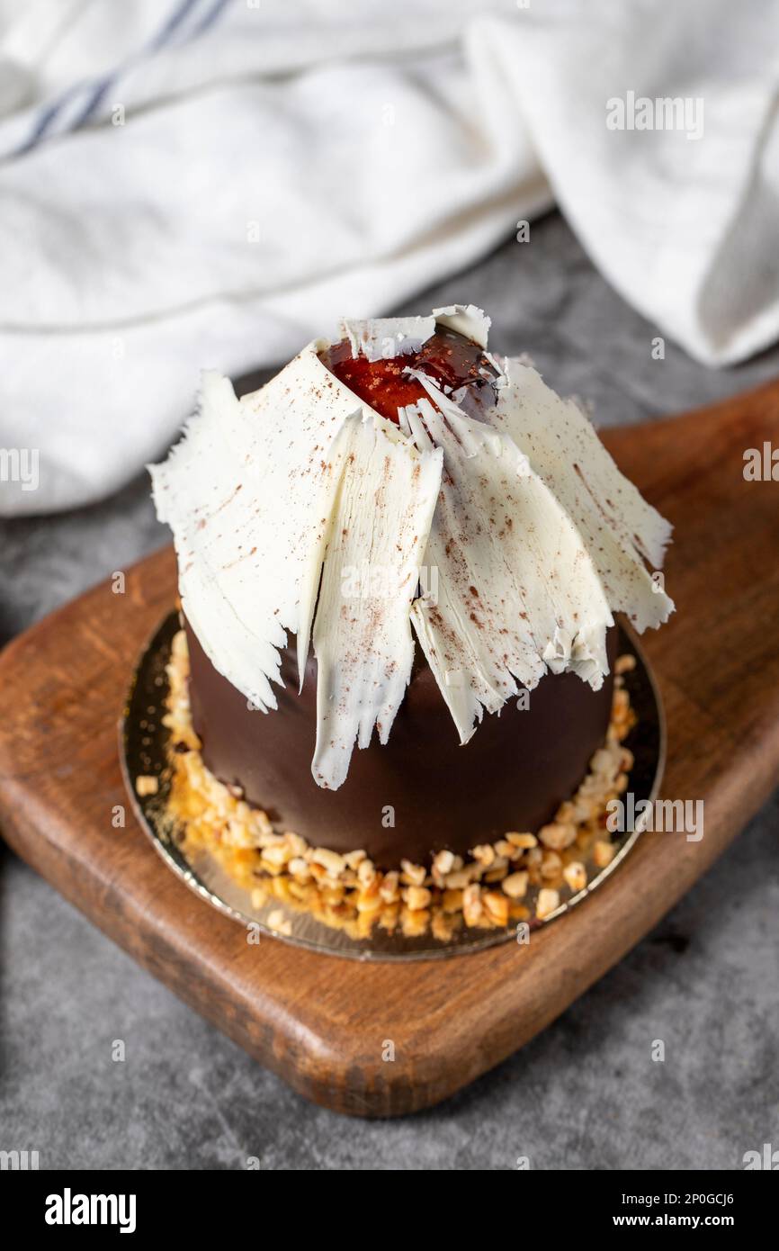 Chocolate and chestnut cake. Delicious cake on dark background Stock ...