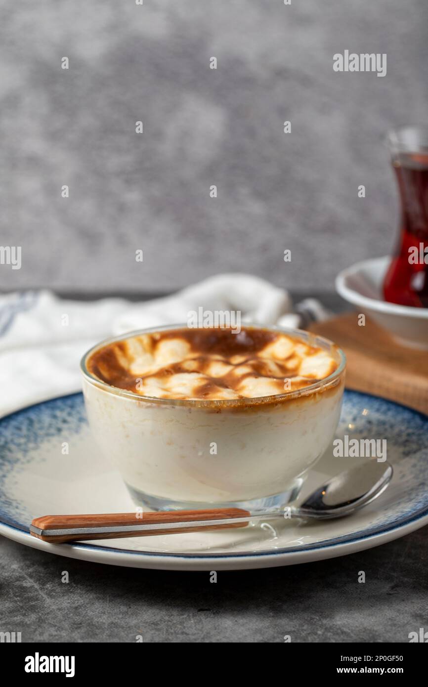 Rice pudding. Traditional Turkish cuisine desserts. Rice pudding ...