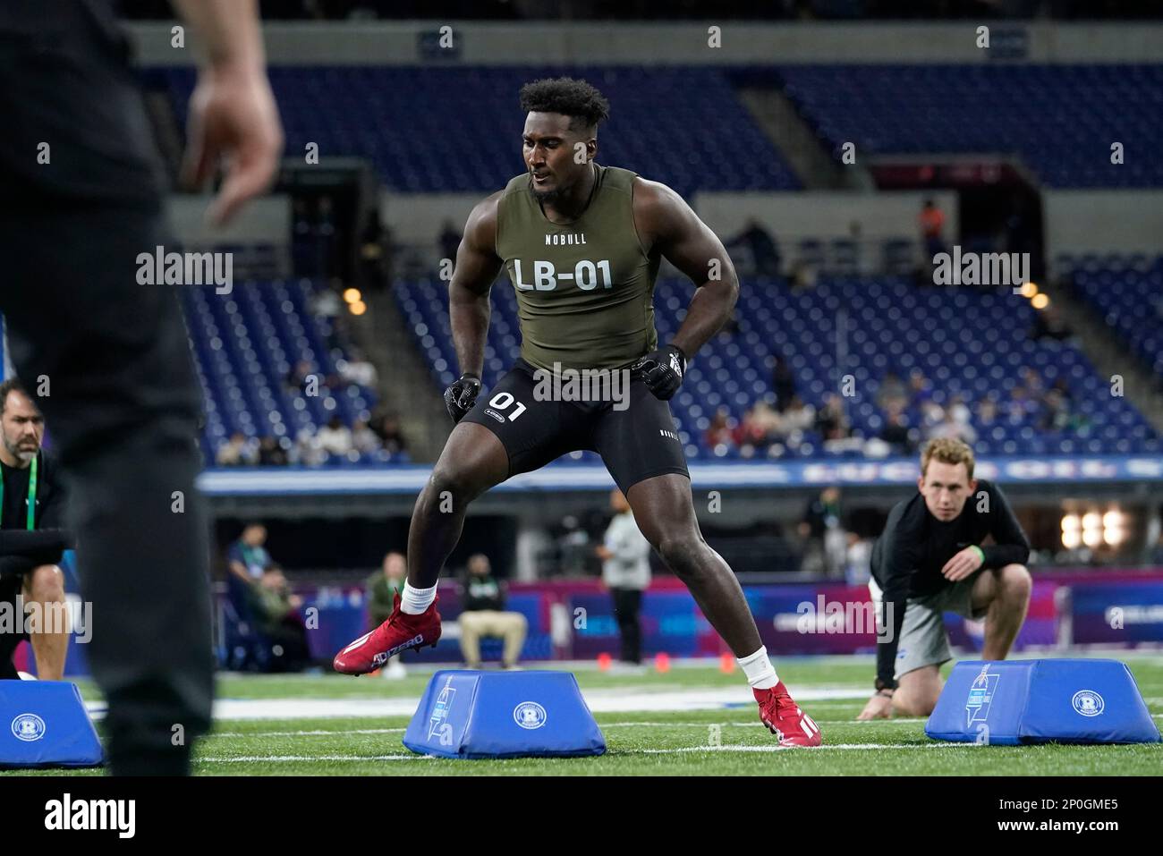 Louisville linebacker Yasir Abdullah runs a drill at the NFL football ...