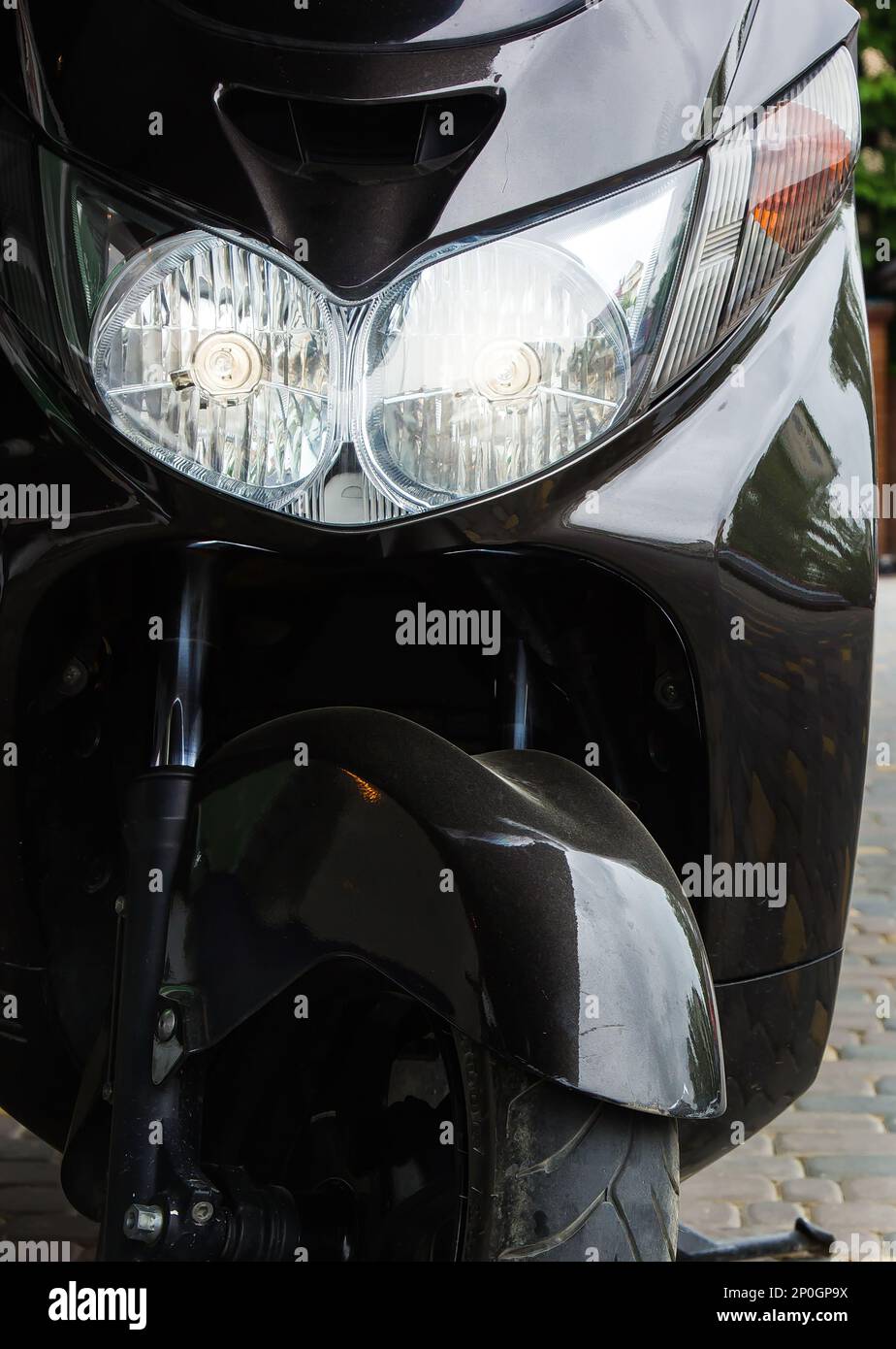 motorcycle headlight close up. geometry, design, transport Stock Photo ...